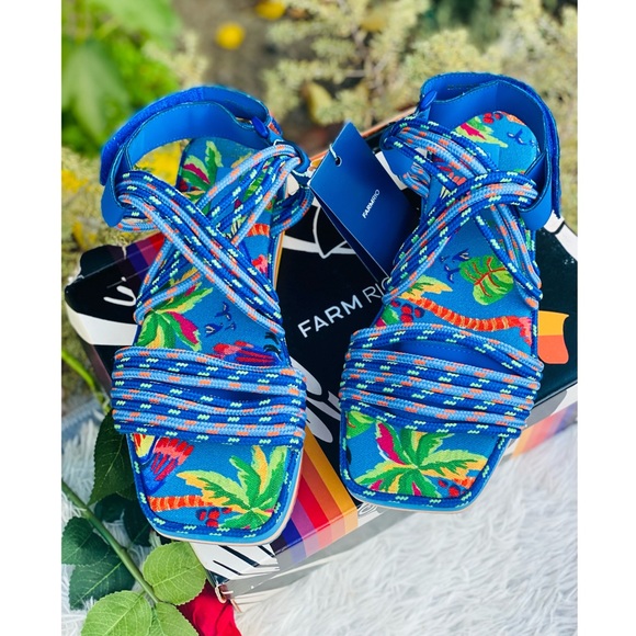 FARM Rio | Shoes | Farm Rio Blue Macaw Platform Sandals | Poshmark